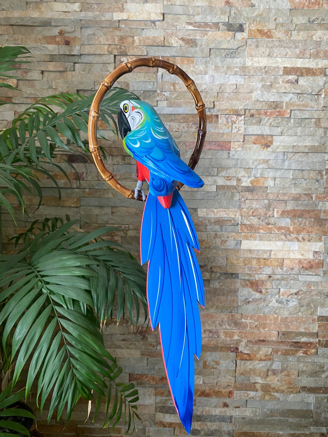 Catalina Macaw Parrot, Carved Wood, Tiki Bar Decor, Tropical Garden ...