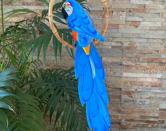 Catalina Macaw Parrot, Carved Wood, Tiki Bar Decor, Tropical Garden ...