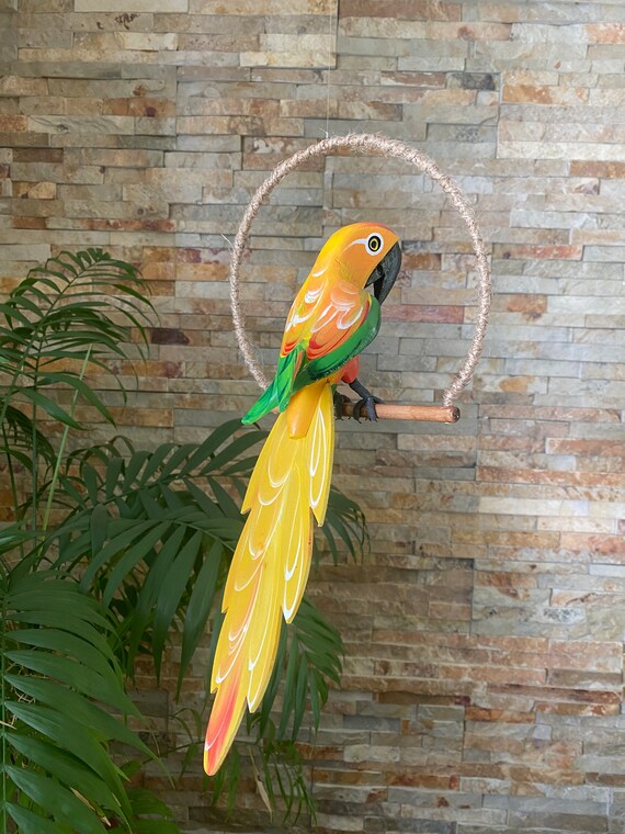 Sun Conure Parakeet Carved Wood Hanging Bird Decoration - Etsy