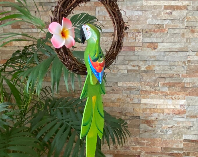Green Parrot, Hanging Bird, Tiki Bar Decor, Garden Decor, Tropical ...