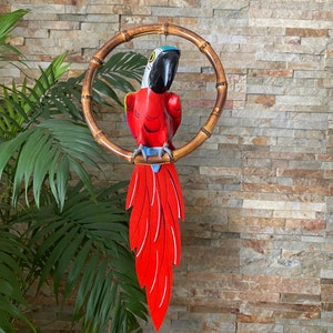 Catalina Macaw Parrot, Carved Wood, Tiki Bar Decor, Tropical Garden ...