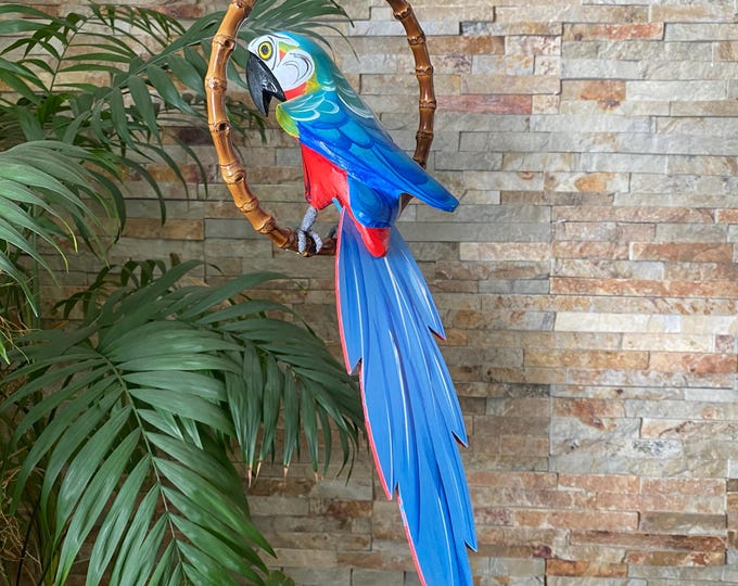 Catalina Macaw Parrot, Carved Wood, Tiki Bar Decor, Tropical Garden ...