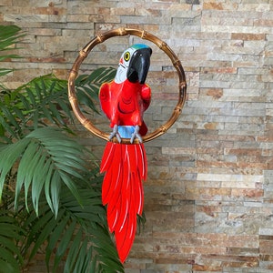 Catalina Macaw Parrot, Carved Wood, Tiki Bar Decor, Tropical Garden ...