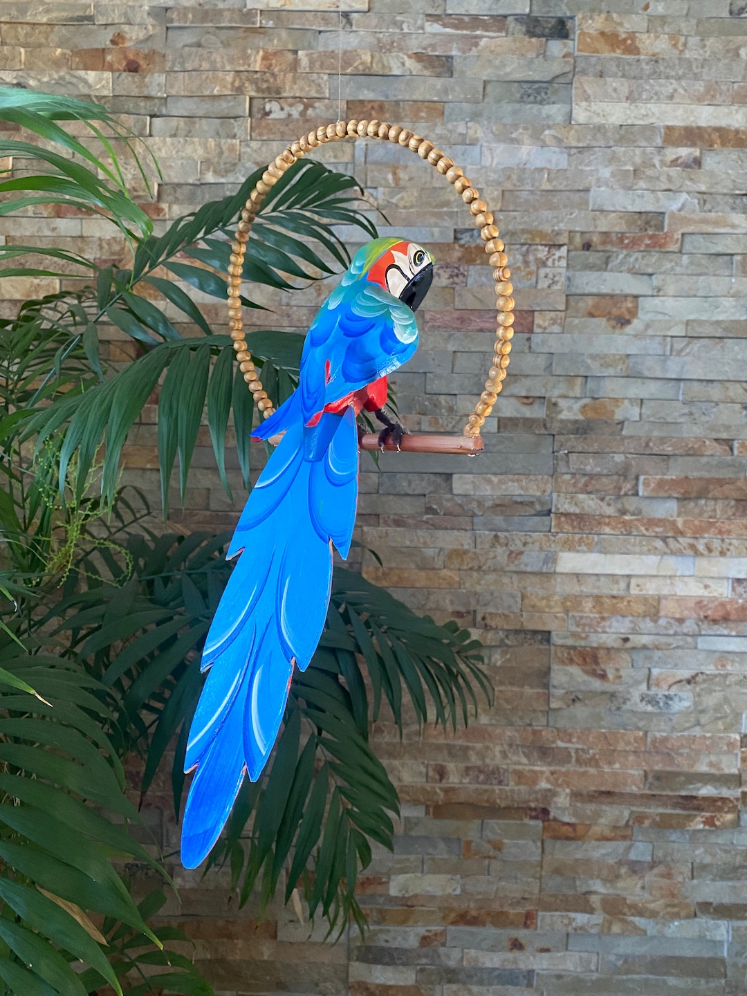 Catalina Macaw Parrot, Carved Wood, Tiki Bar Decor, Tropical Garden ...