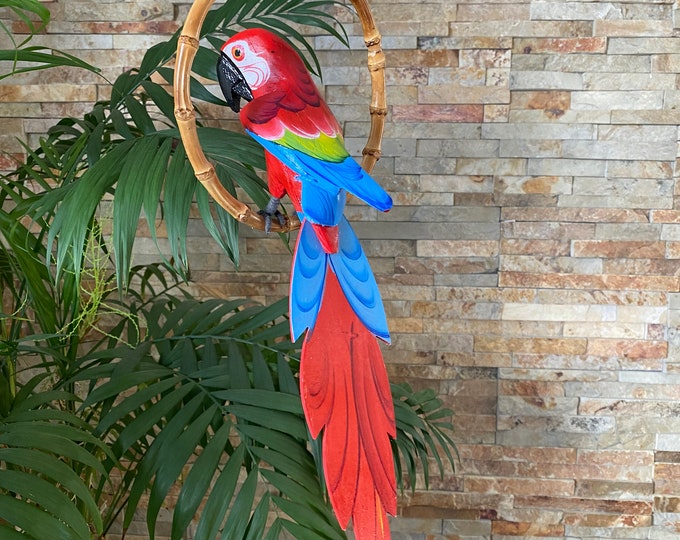 Red Scarlet Macaw Parrot, Hanging Parrot, Tiki Bar Decor, Garden Decor ...
