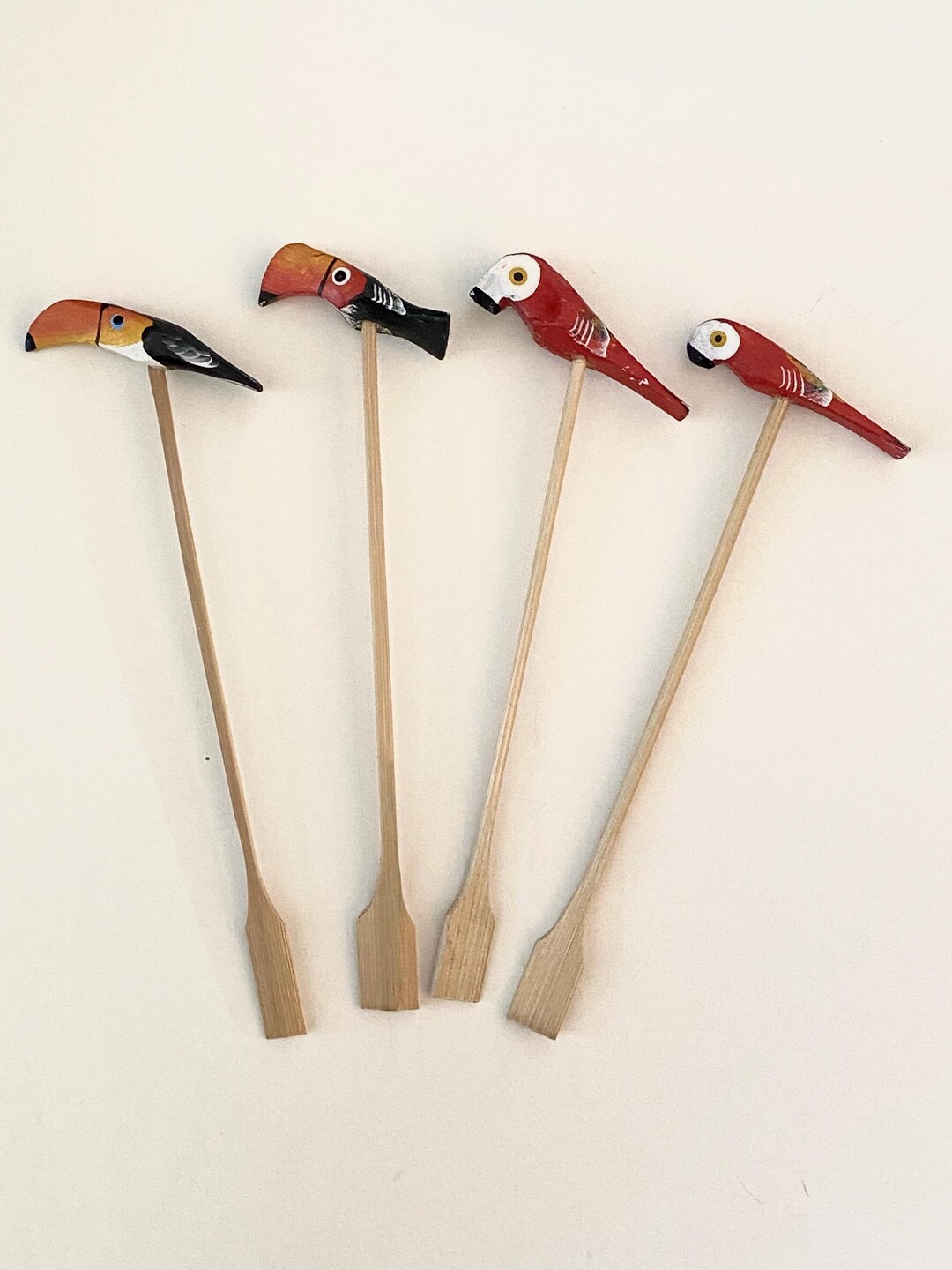 Wooden Parrot Swizzle Sticks, Appetizer Swizzle, Tiki Swizzle Sticks ...