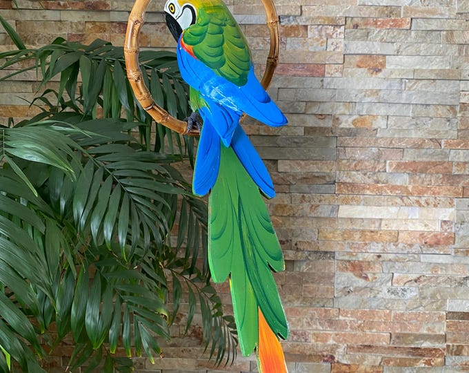 Green Military Parrot, Parrot Decor, Hanging Parrot, Tiki Bar, Garden ...