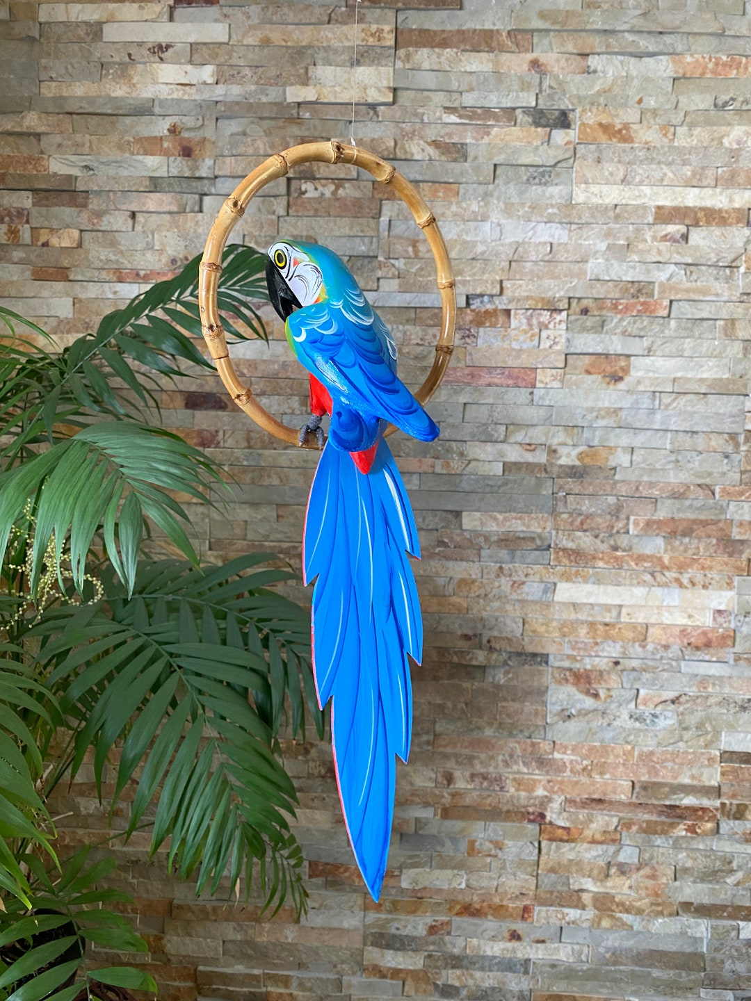 Catalina Macaw Parrot, Carved Wood, Tiki Bar Decor, Tropical Garden ...