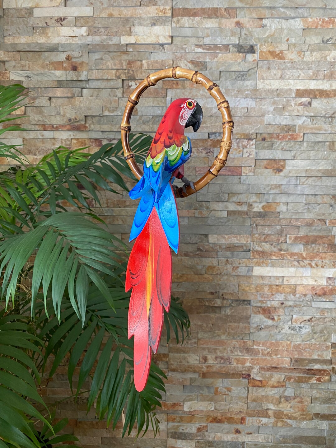 Red Scarlet Macaw Parrot, Hanging Parrot, Tiki Bar Decor, Garden Decor ...