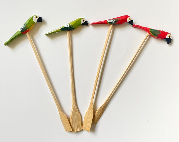 Wooden Parrot Swizzle Sticks, Appetizer Swizzle, Tiki Swizzle Sticks ...