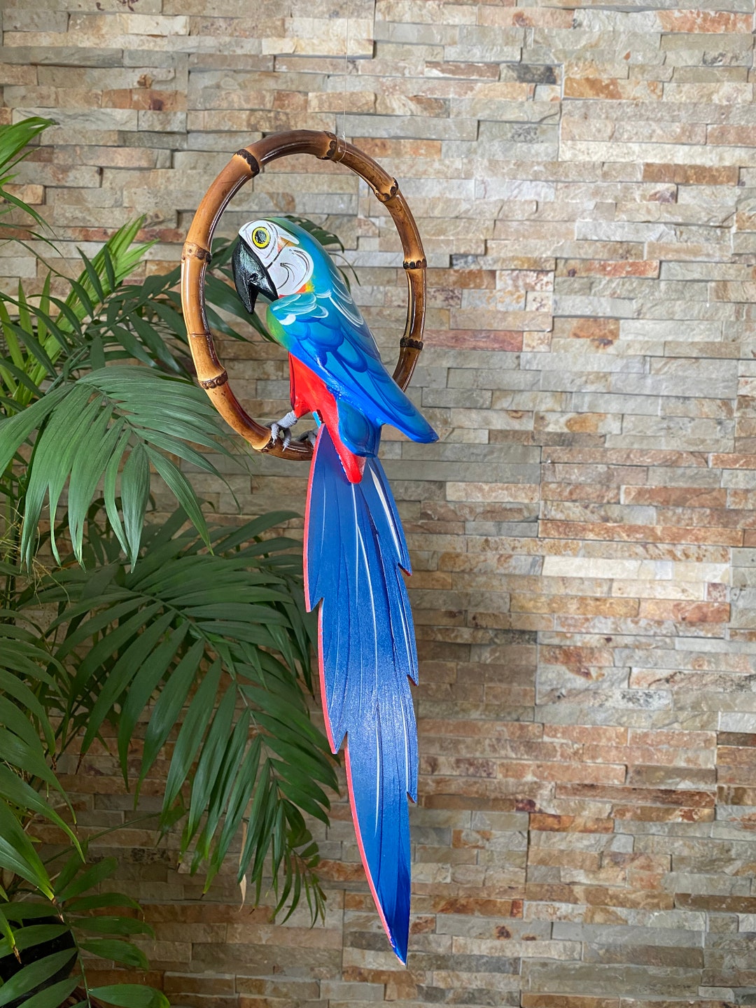 Catalina Macaw Parrot, Carved Wood, Tiki Bar Decor, Tropical Garden ...
