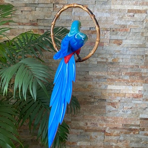 Catalina Macaw Parrot, Carved Wood, Tiki Bar Decor, Tropical Garden ...