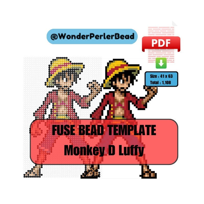One Piece monkey D Luffy Perler Bead Pattern Template - Etsy