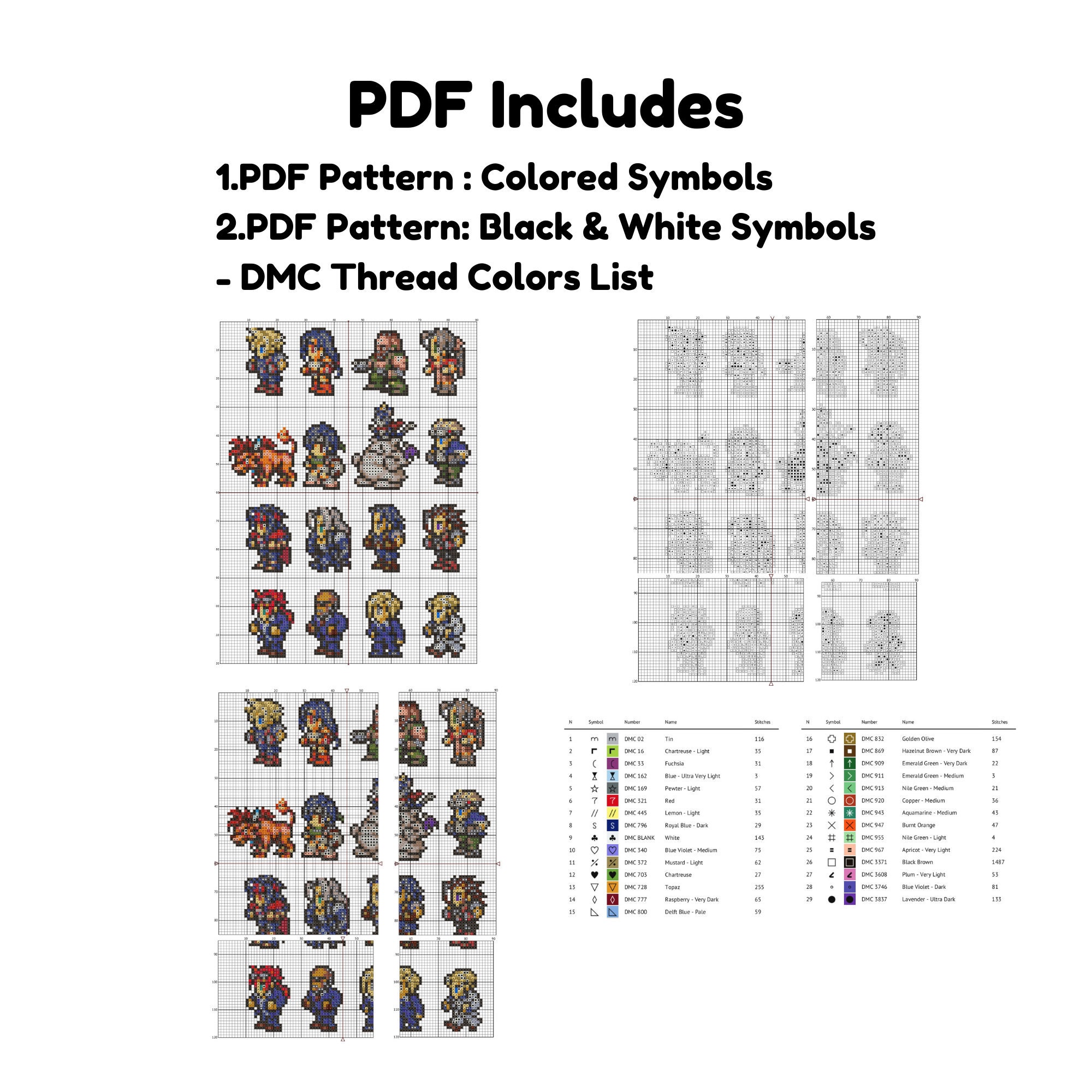 Final Fantasy 7 : Characters Cross Stitch Pattern - DIGITAL FILE ONLY ...
