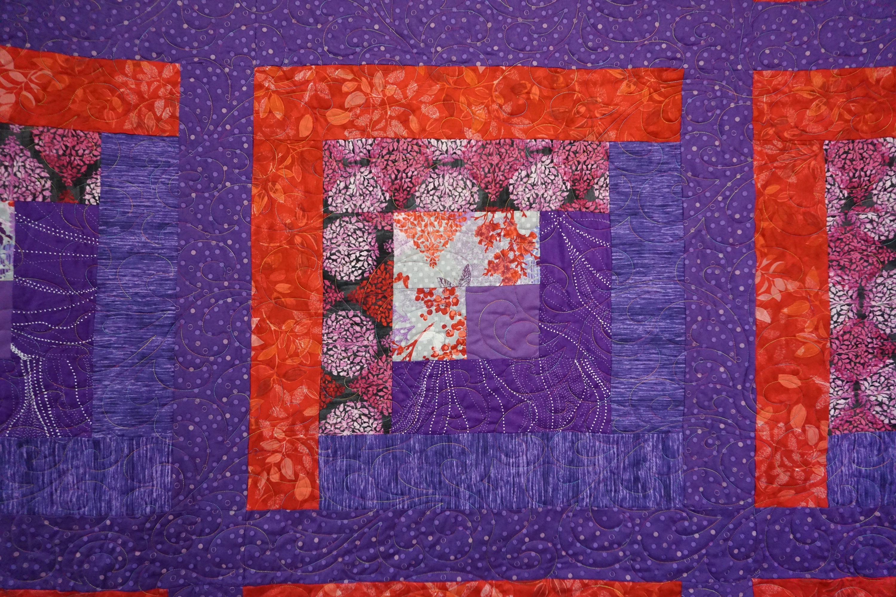 Full / Double Ruby Red and Amethyst Purple Log Cabin Quilt 72" X 96 ...