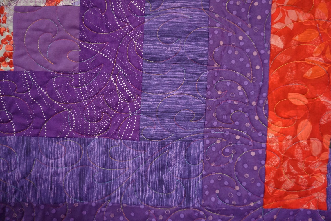 Full / Double Ruby Red and Amethyst Purple Log Cabin Quilt 72" X 96 ...
