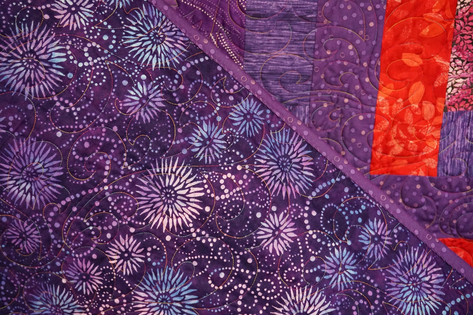Full / Double Ruby Red and Amethyst Purple Log Cabin Quilt 72" X 96 ...