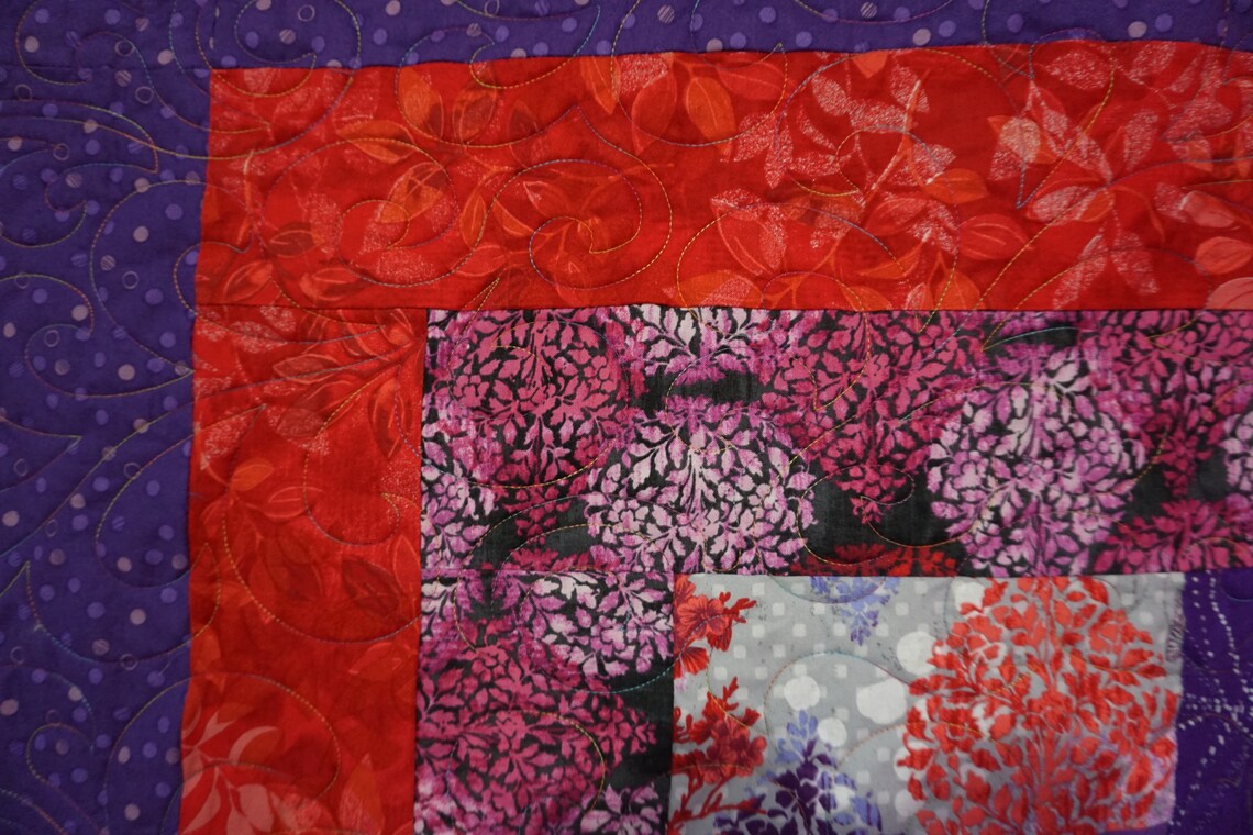 Full / Double Ruby Red and Amethyst Purple Log Cabin Quilt 72" X 96 ...
