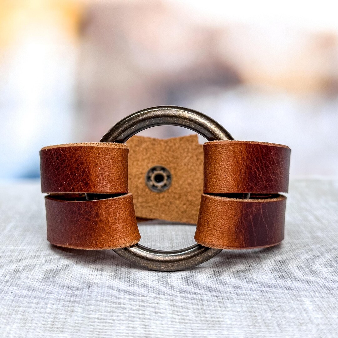 Leather Hoop Bracelet: Bold Cuff in 10 Colors - Personalized Jewelry ...