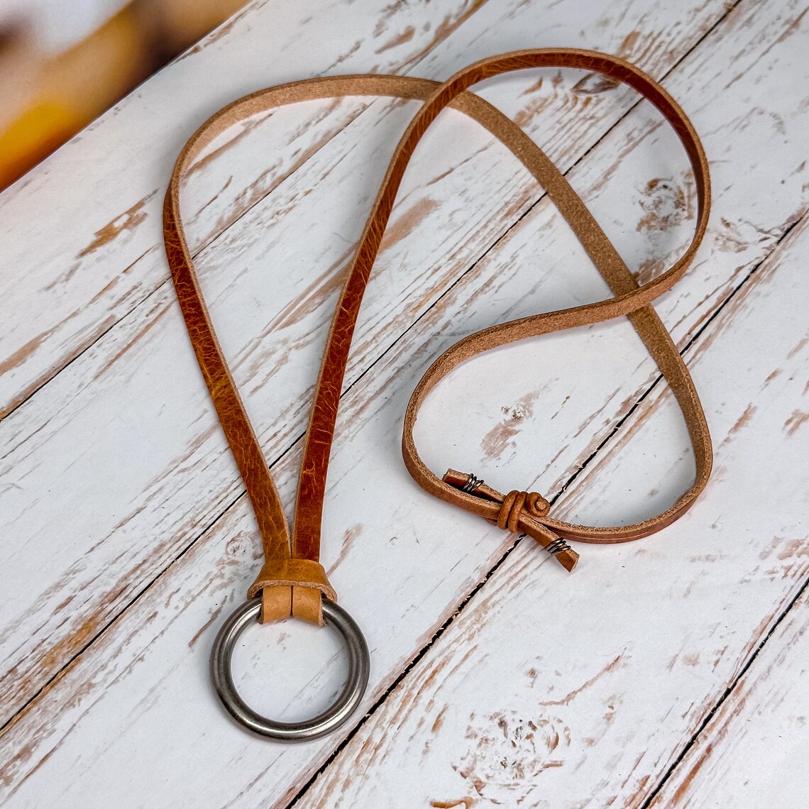 O Ring Boho Leather Necklace, Adjustable Circle Pendant, Custom Jewelry ...