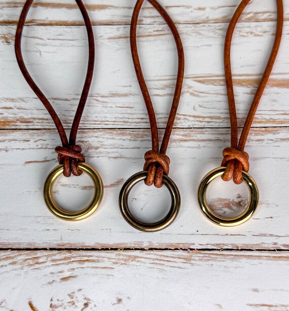 Mens Leather Pendant Necklace with Ring 3mm Cord Modern Personalized Jewelry