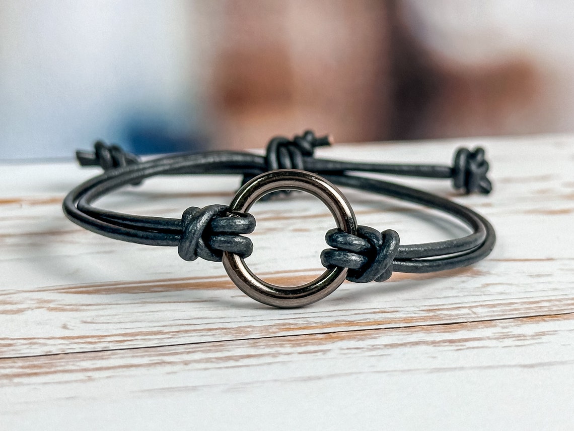 Leather Cord Bracelet + Eternity Ring Focal - Personalised Adjustable ...