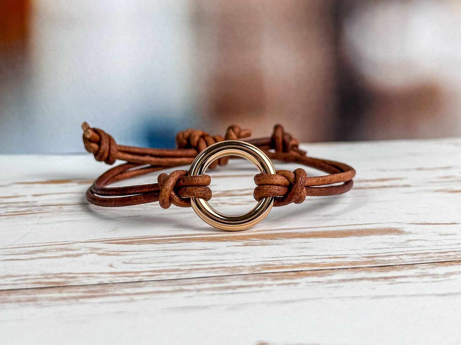 Leather Cord Bracelet + Eternity Ring Focal - Personalised Adjustable ...