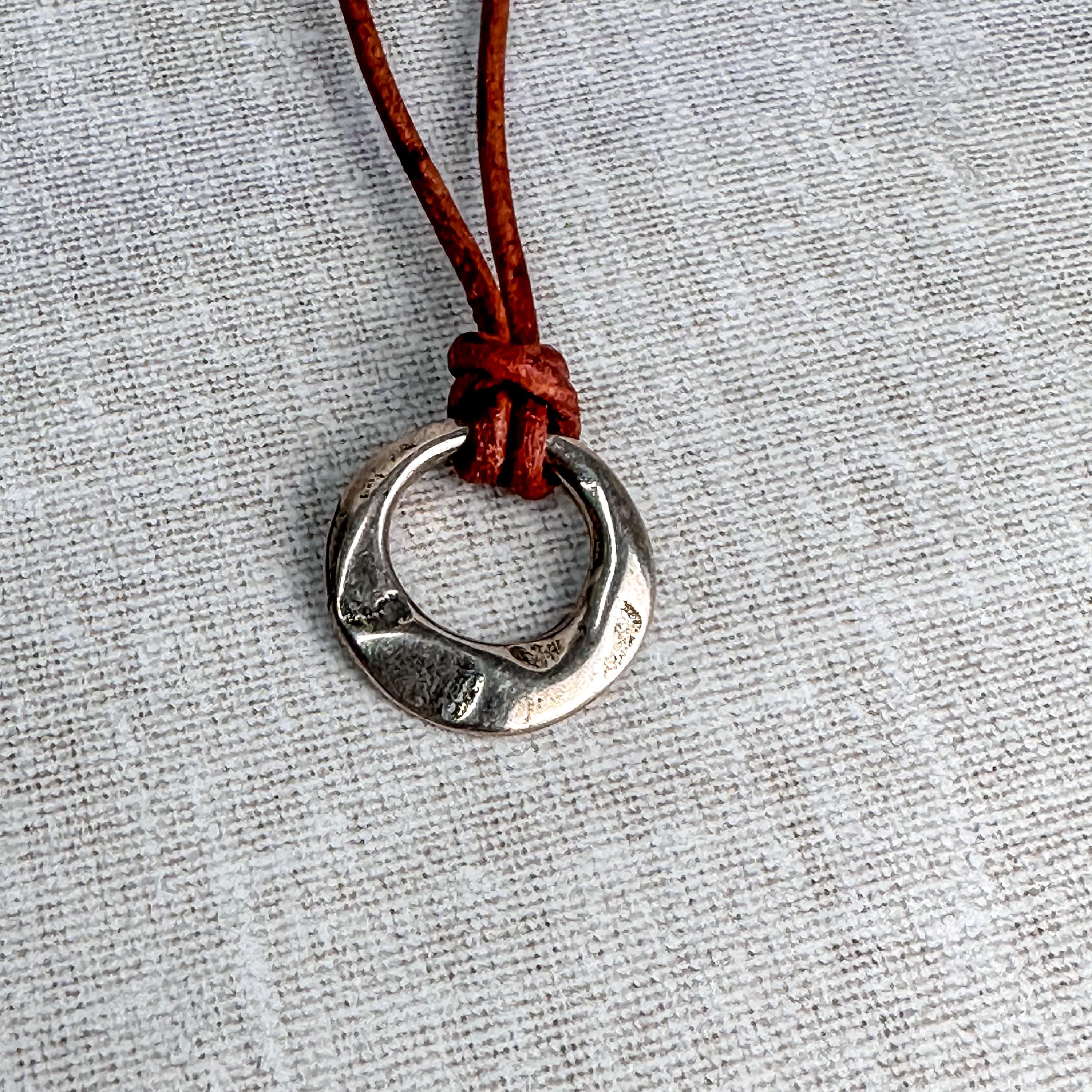 Modern Hammered Silver Focal 2mm Leather Cord Pendant Necklace - Etsy