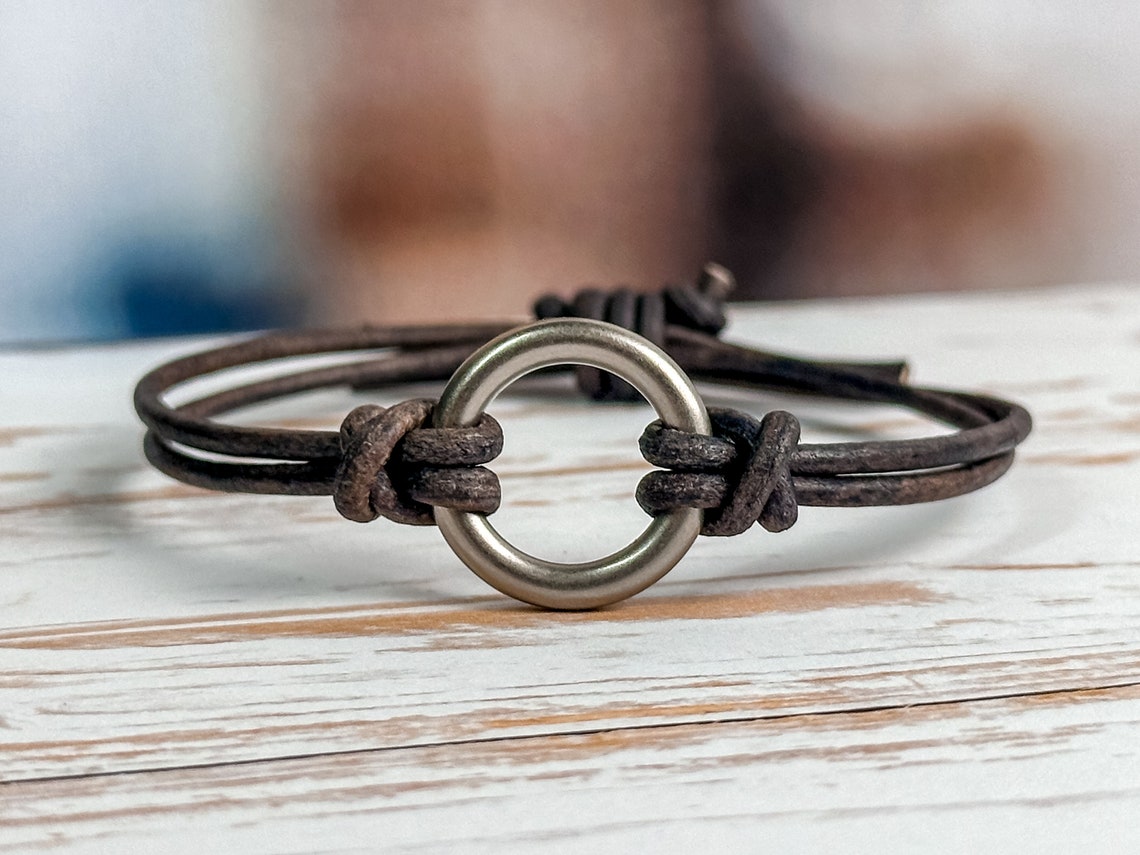 Leather Cord Bracelet + Eternity Ring Focal - Personalised Adjustable ...