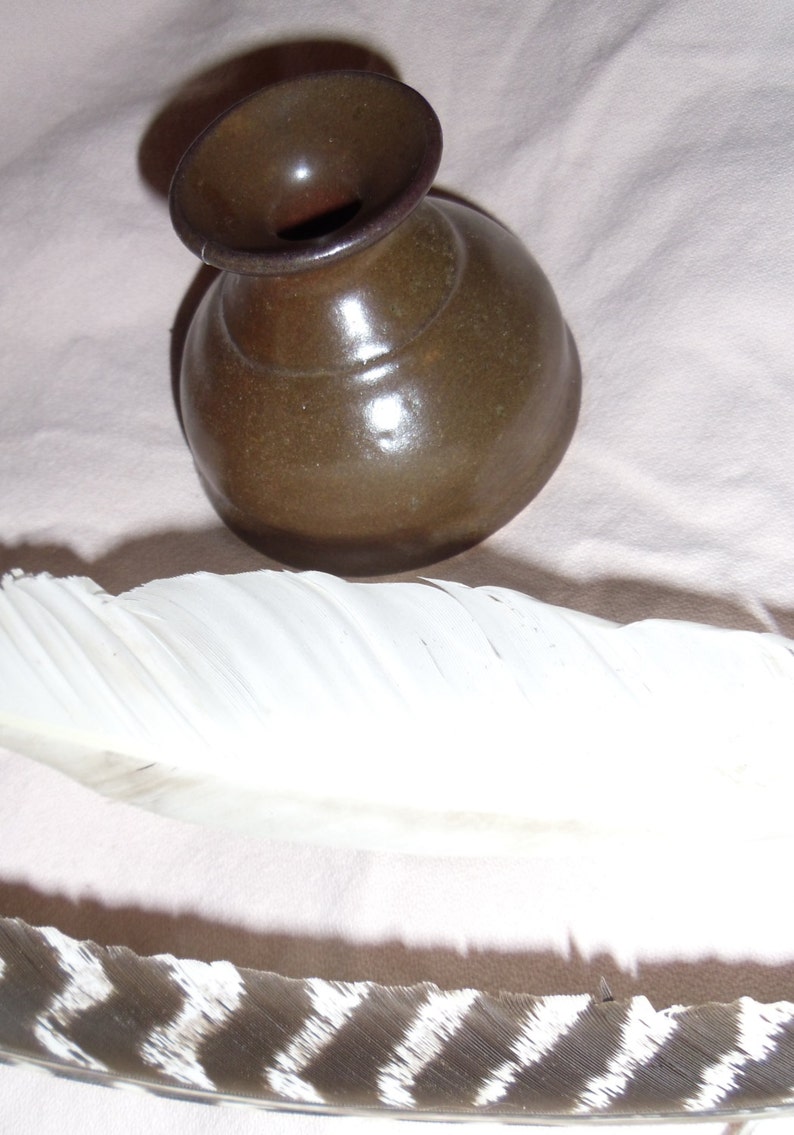 Handmade Pottery Inkwell With 2 Handcut Feather Quills Dip - Etsy