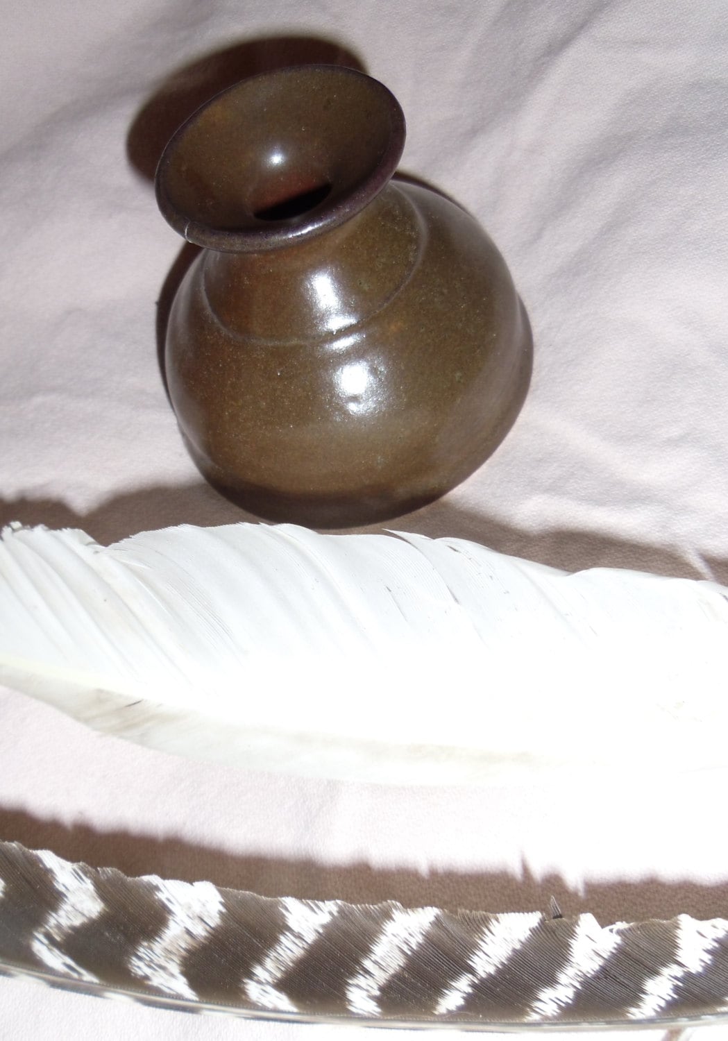 Handmade Pottery Inkwell With 2 Handcut Feather Quills Dip - Etsy