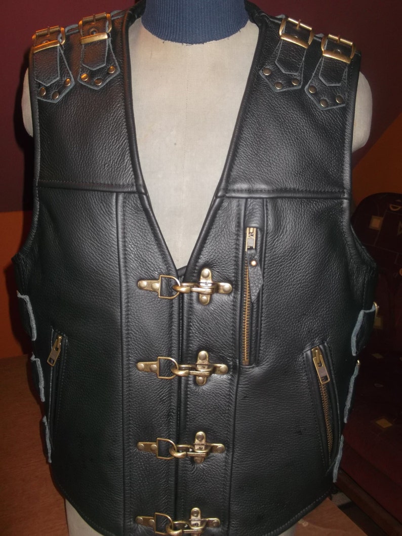 Biker Vest.handmade.motorcycle Vest, Genuine Leather 1,8mm. Black. - Etsy