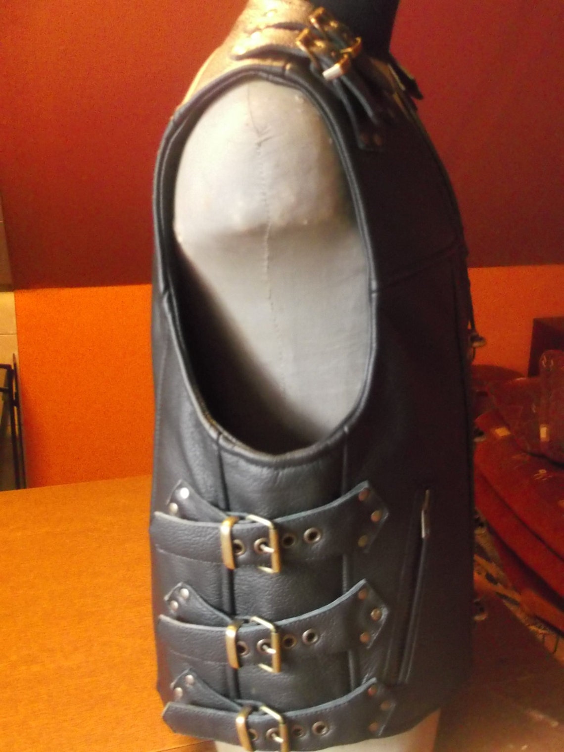 Biker Vest.handmade.motorcycle Vest Genuine Leather 18mm. | Etsy