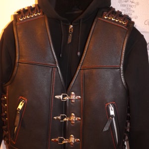 Biker Vest. Patch Vest.leather: Black -1.7-1.8mm. the Seams Are Sewn ...