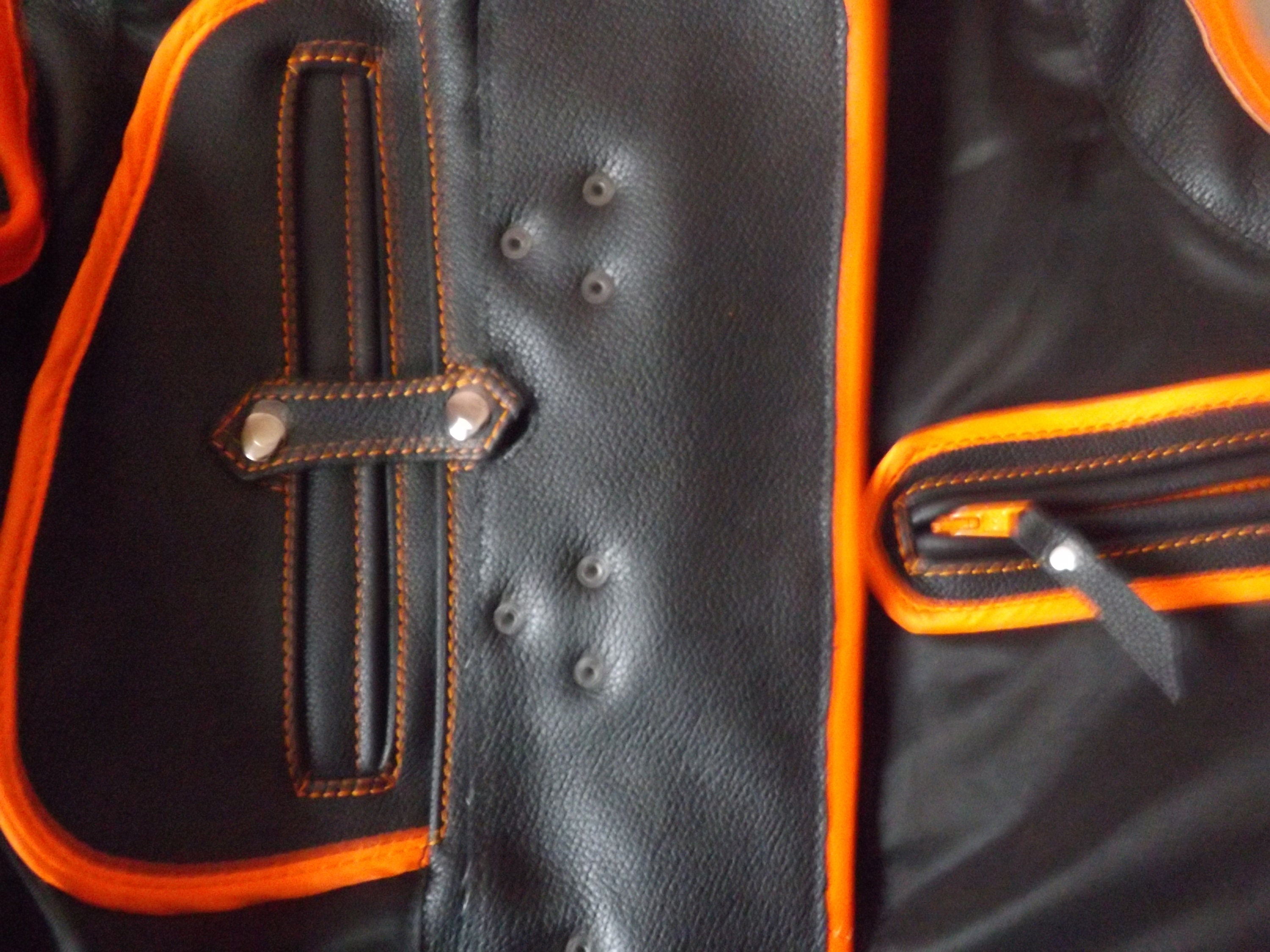 Biker Vest. Patch Vest. Genuine Leather: 1.8mm. Black Vest With Orange ...