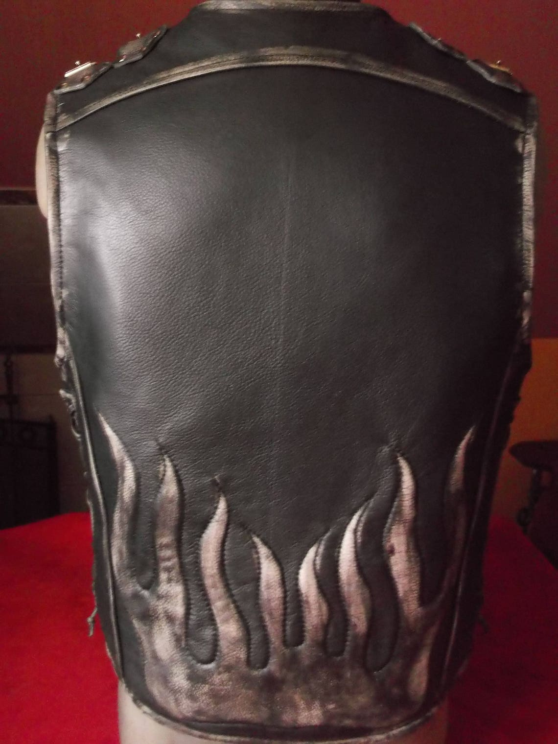 Biker Vest.blazing Flames. Genuine Leather-16mm | Etsy