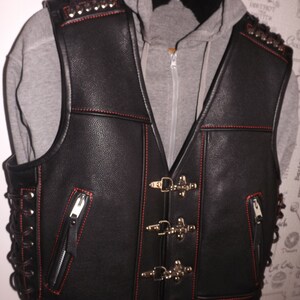 Biker Vest. Patch Vest.leather: Black -1.7-1.8mm. the Seams Are Sewn ...