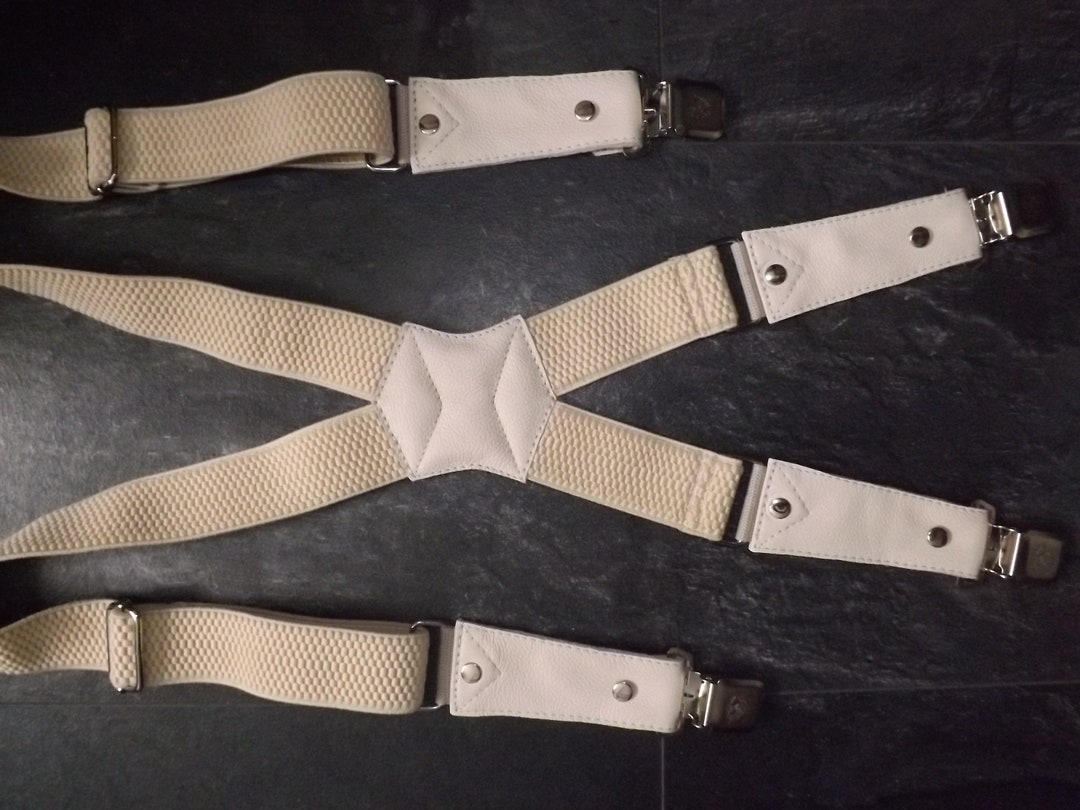Leather Suspenders. Rubber- Cream Color, Leather: Cream Color. Handmade ...