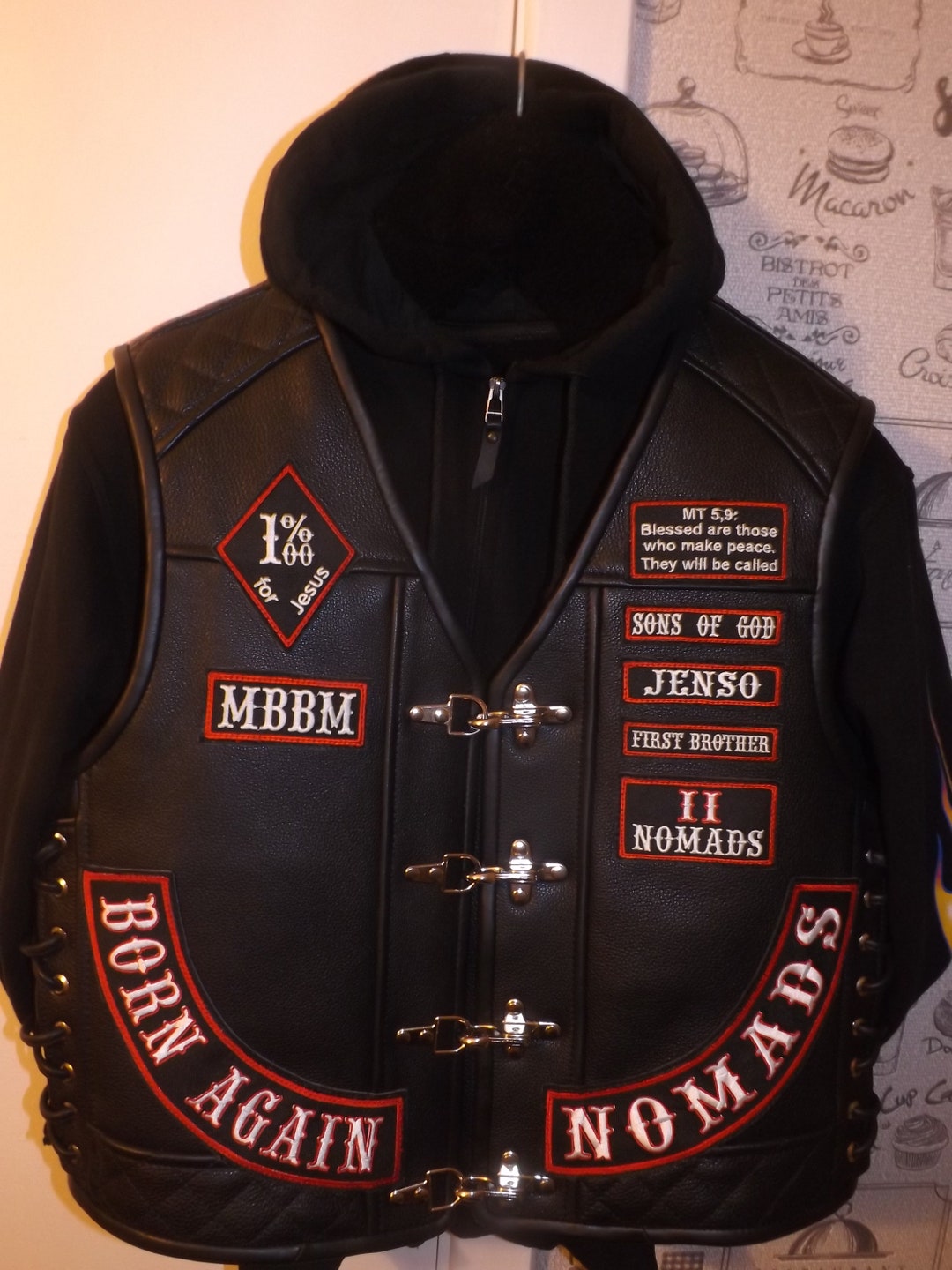 Biker Vestpatches Vestgenuine Leather17 18mm Blackhandmade Etsy