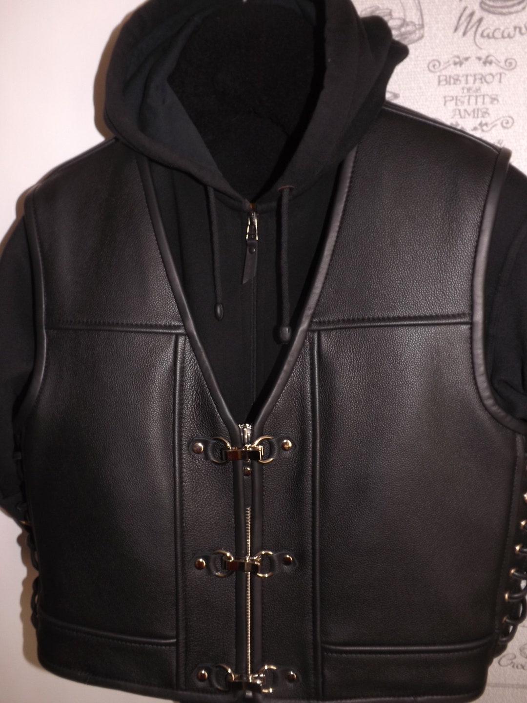 Biker Vest. Patches Vest. Genuine Leather: 1.7-1.8mm-black. Closure ...