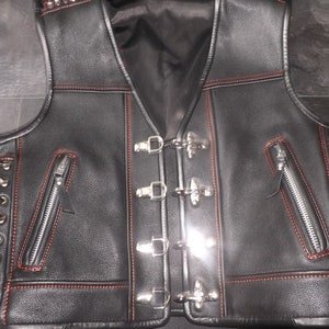 Biker Vest. Patch Vest.leather: Black -1.7-1.8mm. the Seams Are Sewn ...