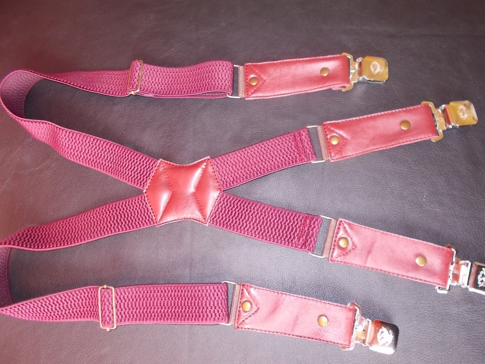 Leather Suspenders. Rubber-4cm.leather and Gum Bordeaux.handmade.fits ...