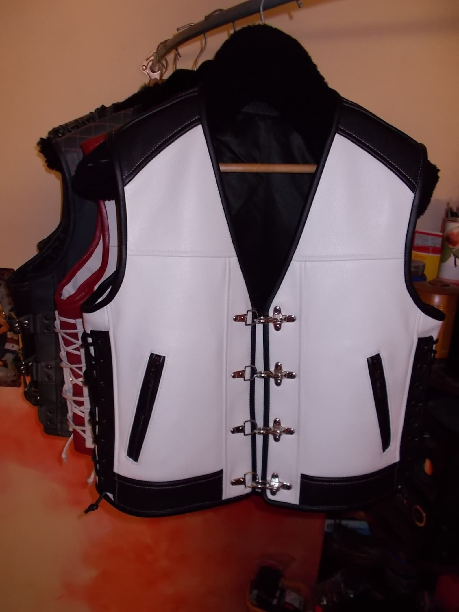 Biker Vest.genuine Leather-18mm-white and Black.patch | Etsy