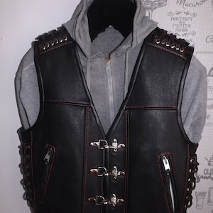 Biker Vest. Patch Vest.leather: Black -1.7-1.8mm. the Seams Are Sewn ...