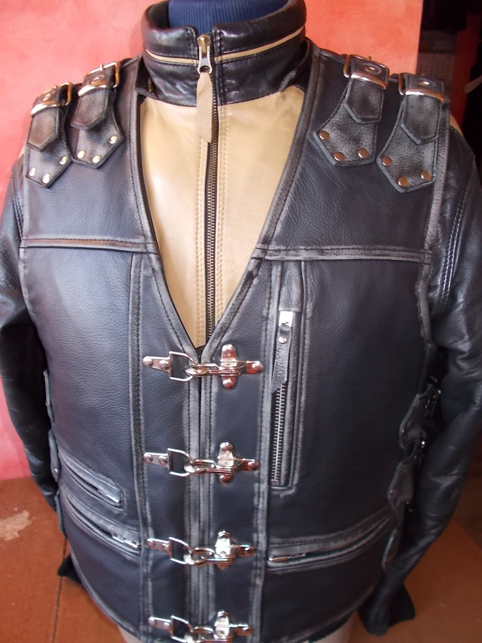Biker Vest.black -scorpio. Genuine Leather-1,6mm.leather With Abrasion ...