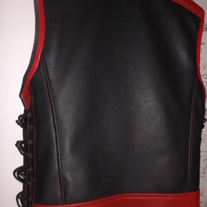Biker Vest.patch Vest.genuine Leather-1.8mm-black and Dark Red Leather ...