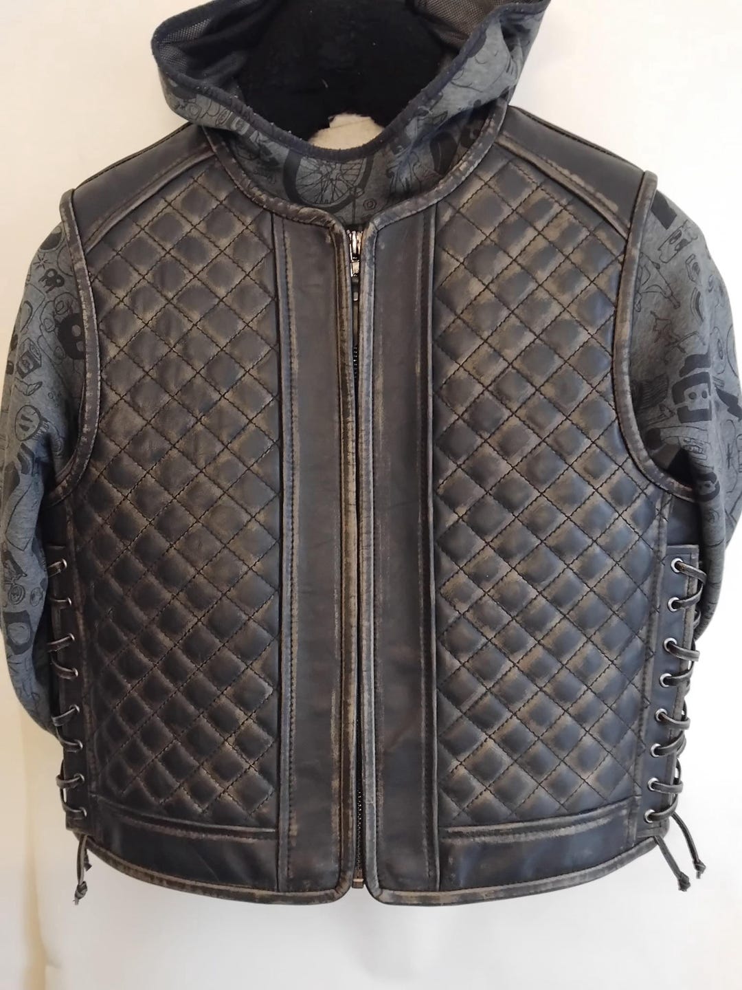 Biker Vest.patch Vest. Genuine Leather -1.5mm: Black. Leather With ...