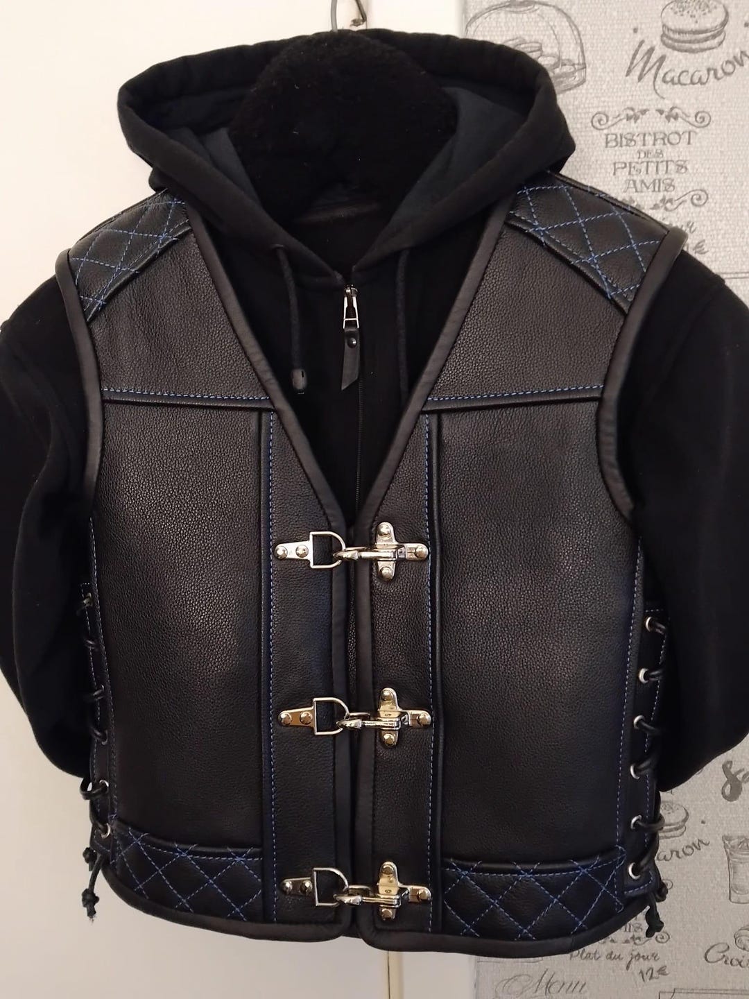 Biker Vest. Patch Vest. Leather: Black 1.7-1.8mm Thick,vest Made With ...