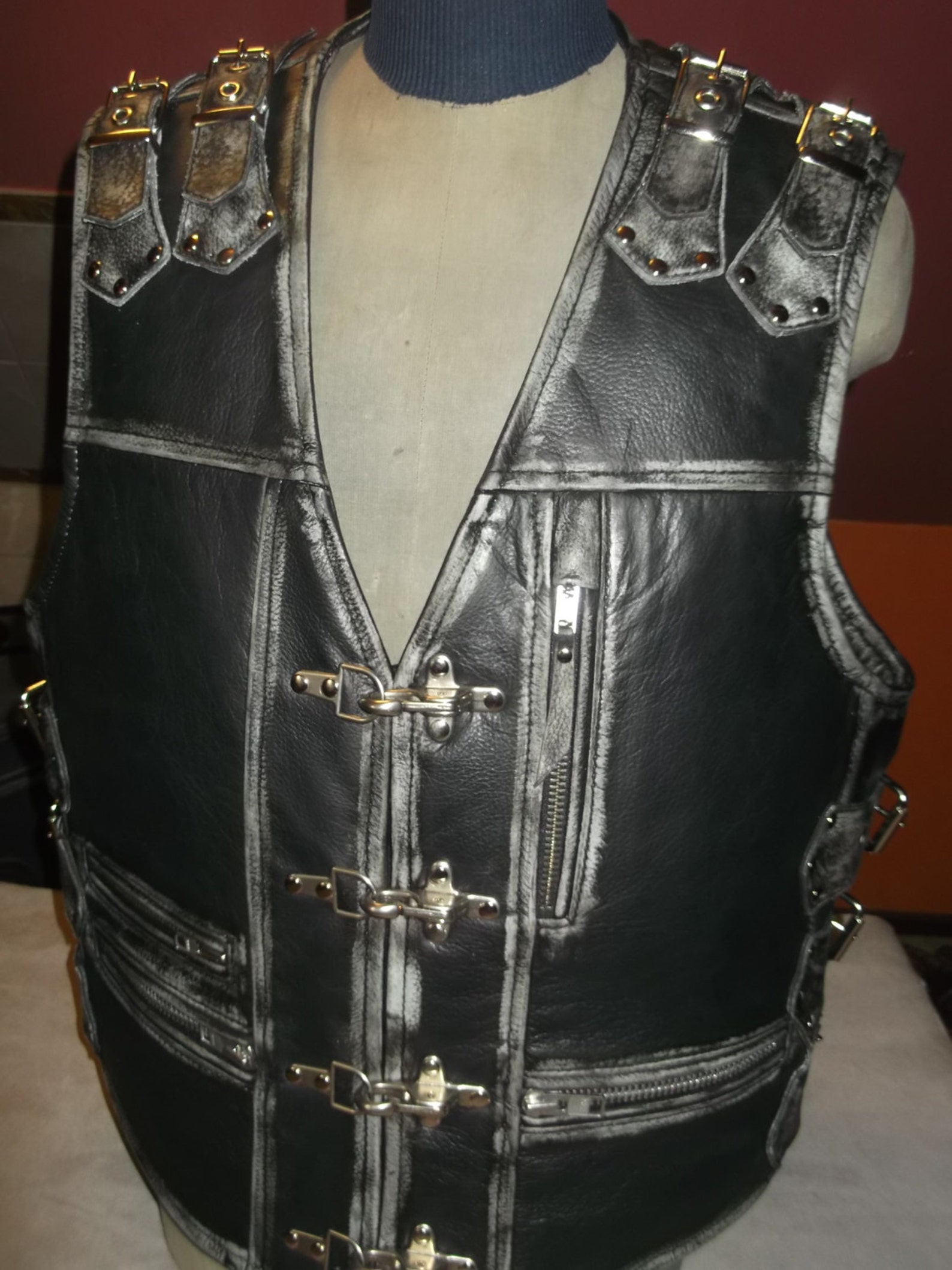 Biker Vest.black -scorpio. Genuine Leather-1,6mm.leather With Abrasion ...