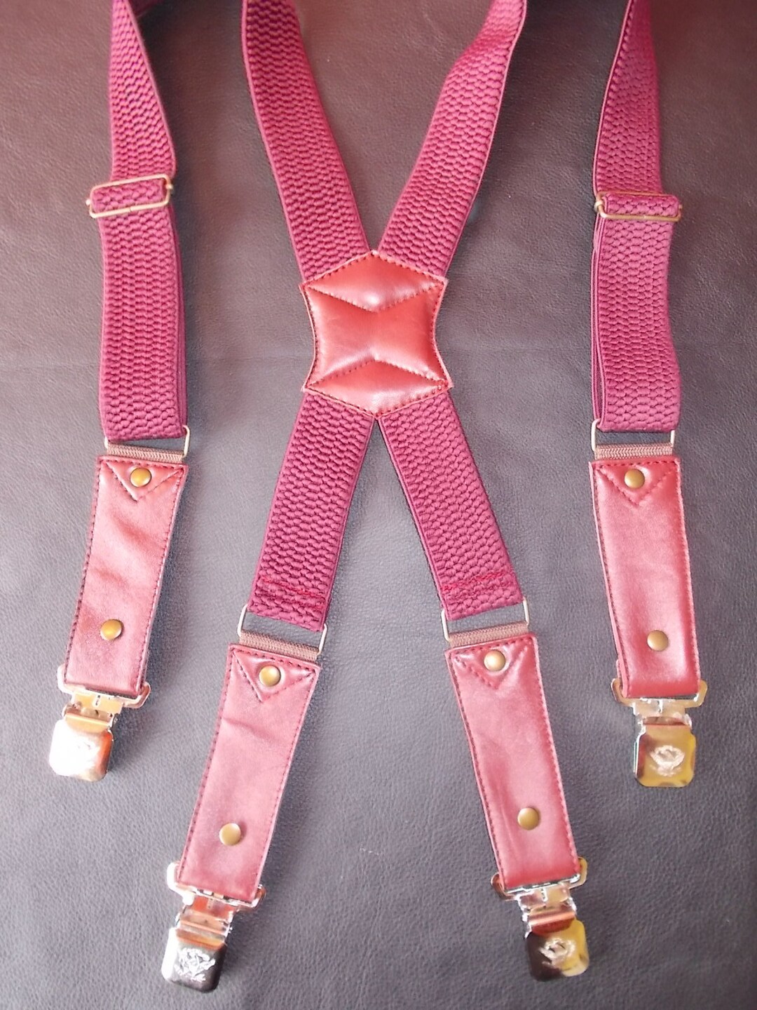 Leather Suspenders. Rubber-4cm.leather and Gum Bordeaux.handmade.fits ...